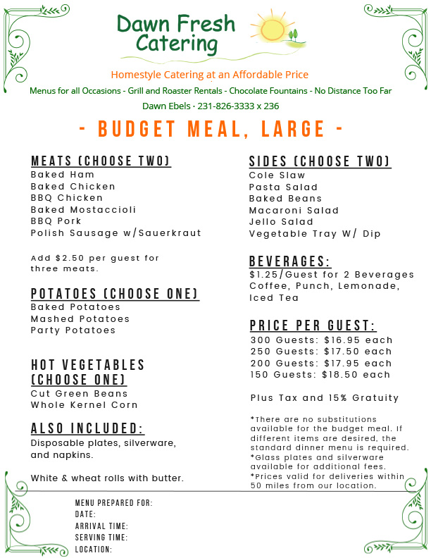 Menus - Dawn Fresh Catering