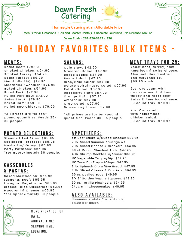 Menus - Dawn Fresh Catering
