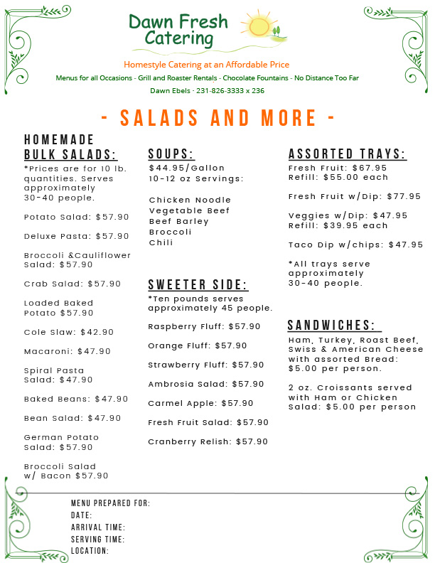 Menus - Dawn Fresh Catering