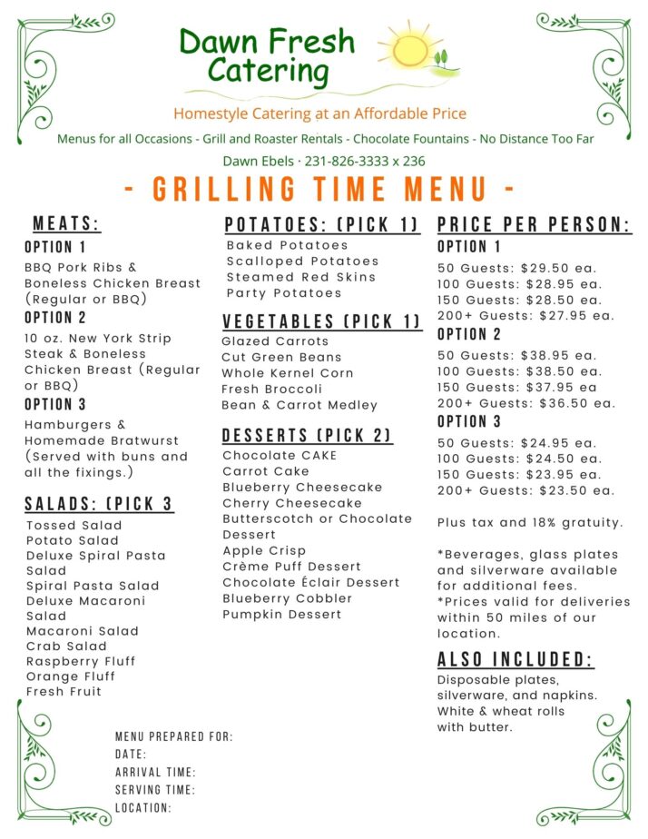 Menus - Dawn Fresh Catering
