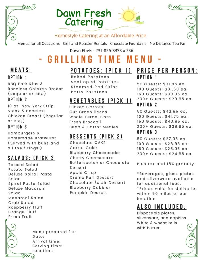Menus - Dawn Fresh Catering