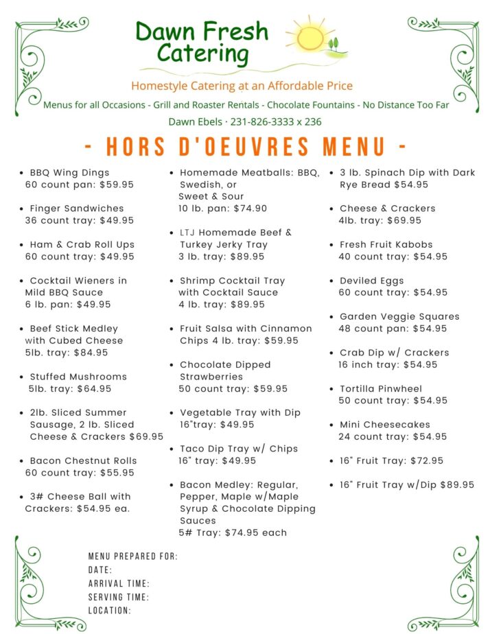 Menus - Dawn Fresh Catering