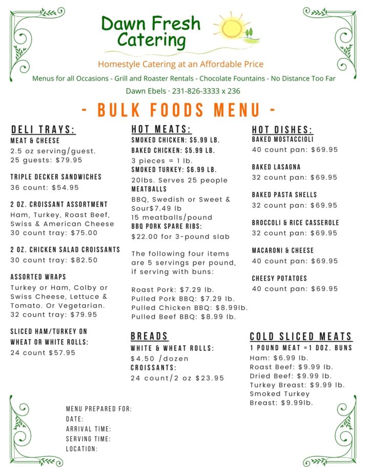 Menus - Dawn Fresh Catering