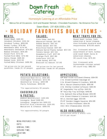 Menus - Dawn Fresh Catering