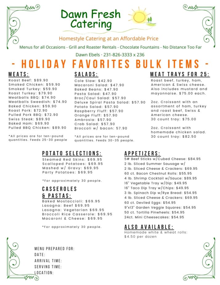 Menus - Dawn Fresh Catering