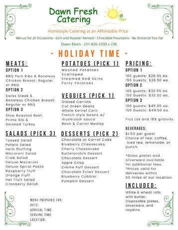 Menus - Dawn Fresh Catering