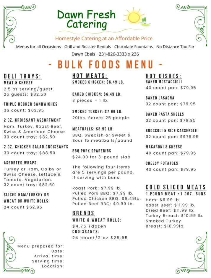 Menus - Dawn Fresh Catering