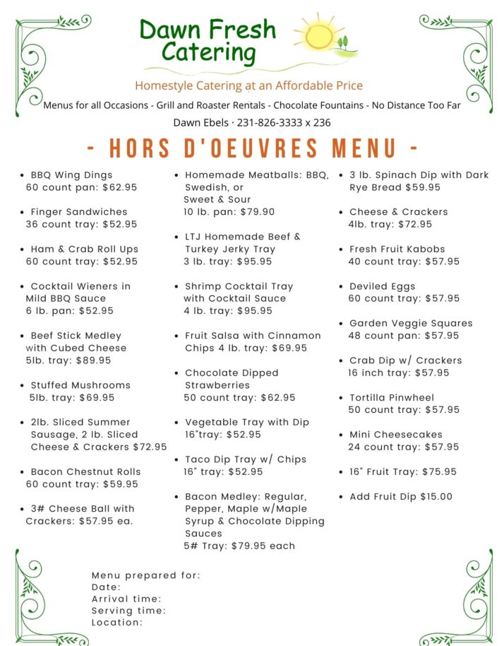 Menus - Dawn Fresh Catering