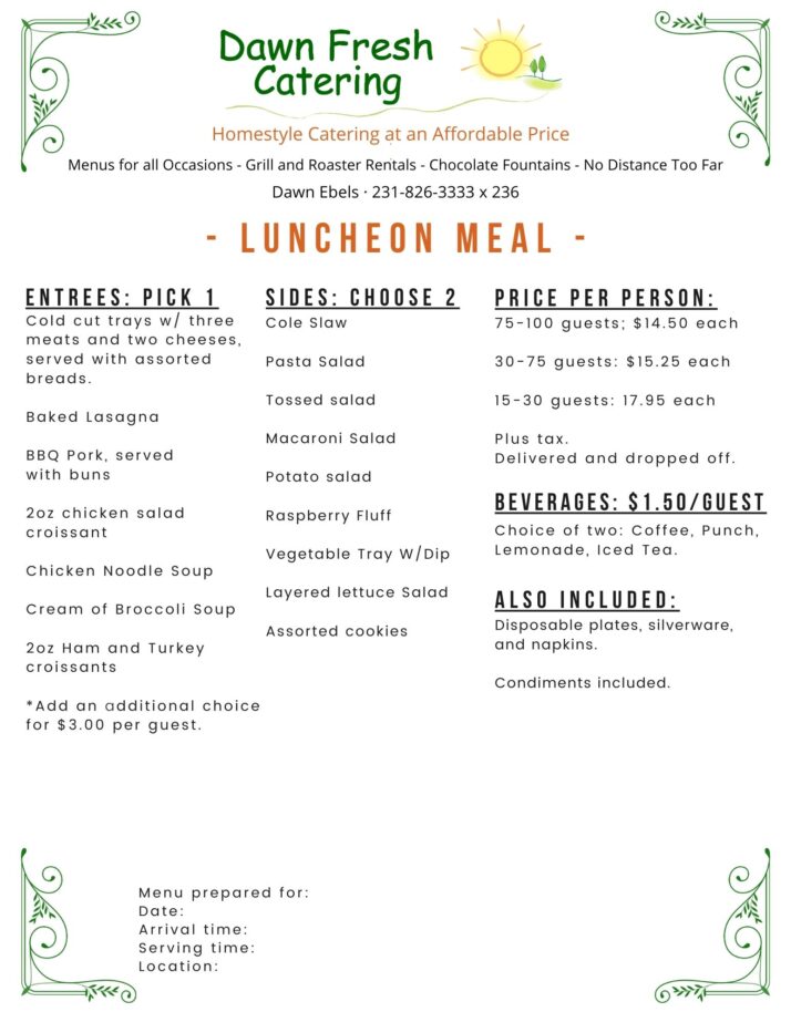 Menus - Dawn Fresh Catering
