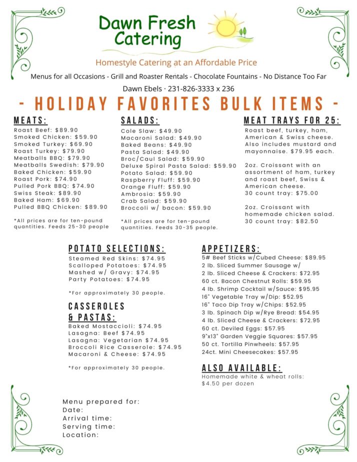 Menus - Dawn Fresh Catering