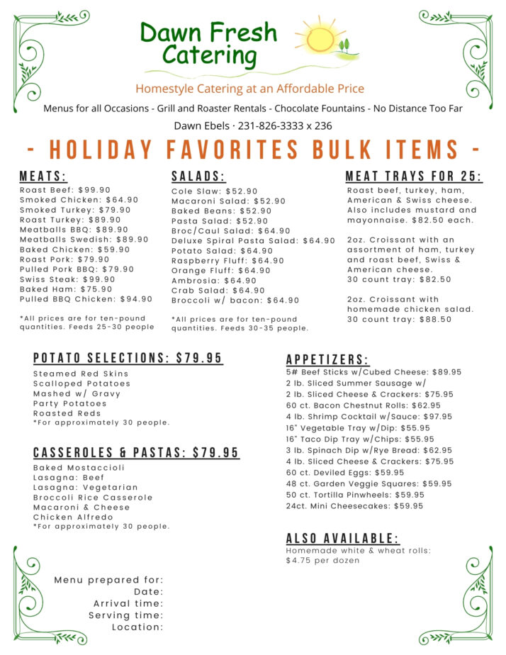 Menus - Dawn Fresh Catering