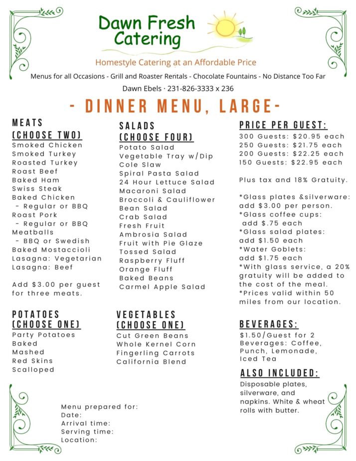 Menus - Dawn Fresh Catering