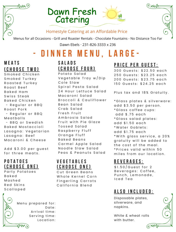 Menus - Dawn Fresh Catering
