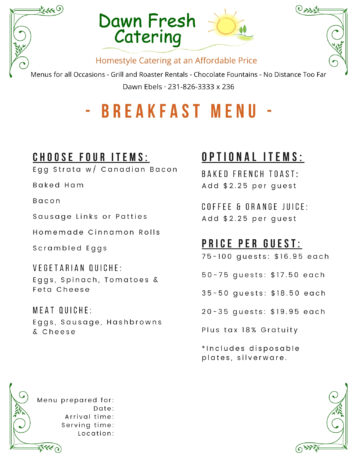 Menus - Dawn Fresh Catering