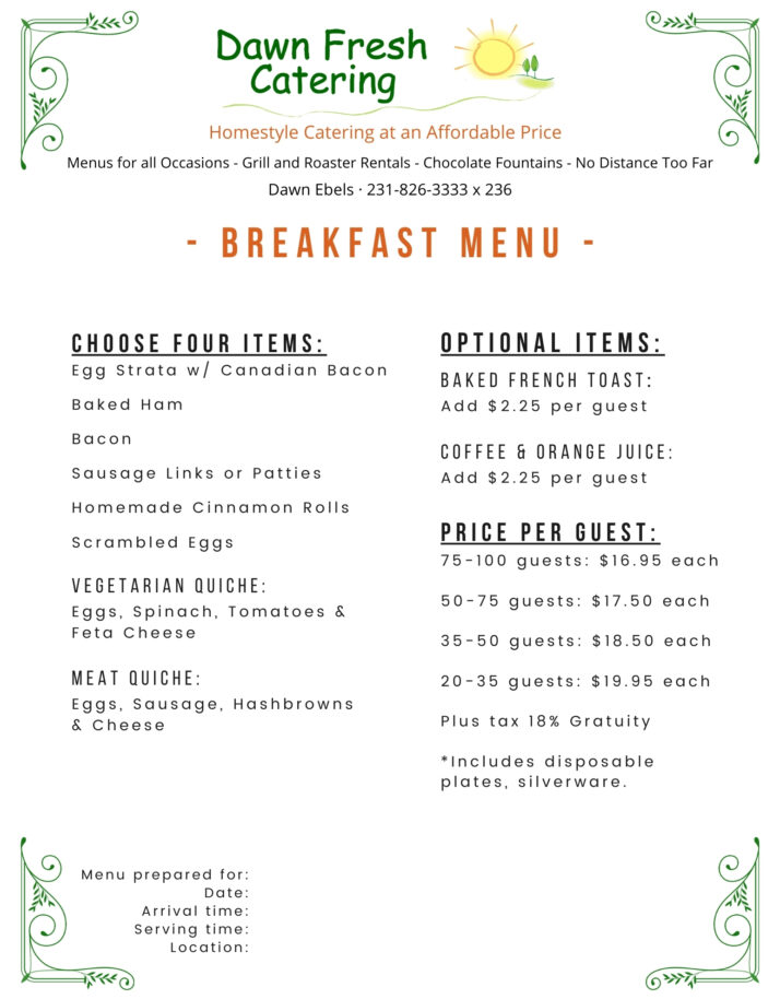 Menus - Dawn Fresh Catering
