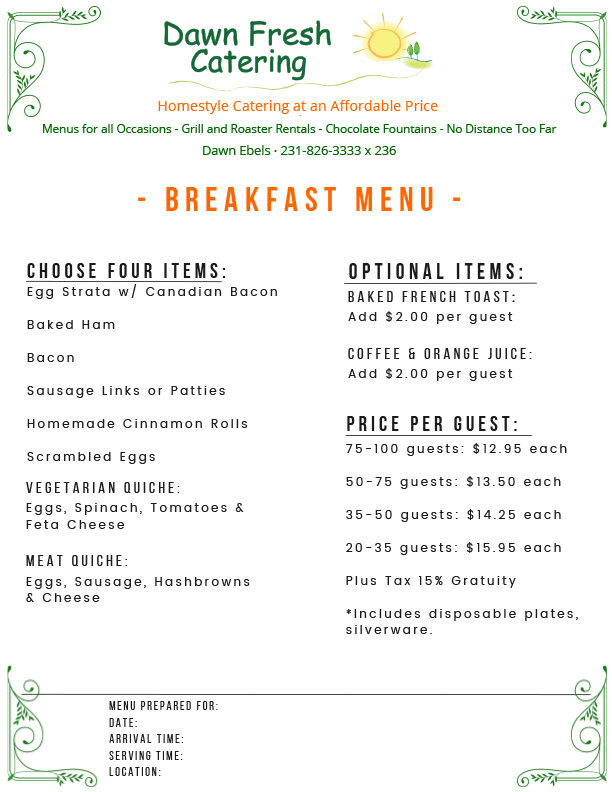 Menus - Dawn Fresh Catering