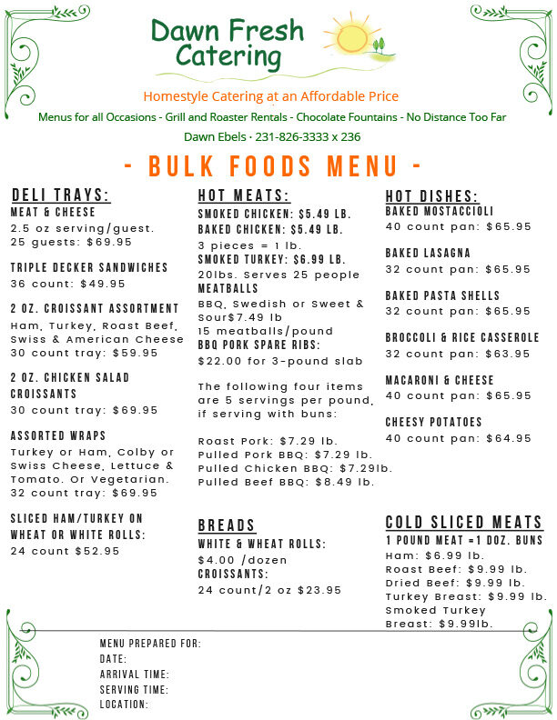 Menus - Dawn Fresh Catering
