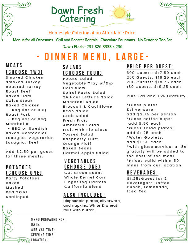 Menus - Dawn Fresh Catering