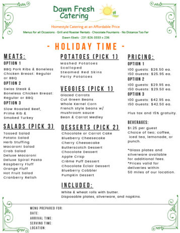 Menus - Dawn Fresh Catering