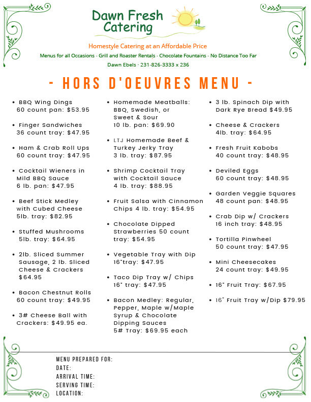 Menus - Dawn Fresh Catering