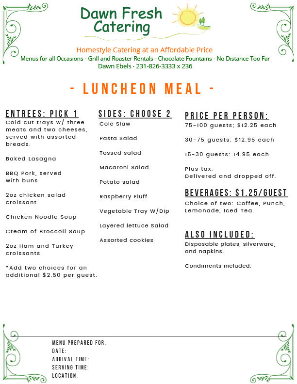 Menus - Dawn Fresh Catering